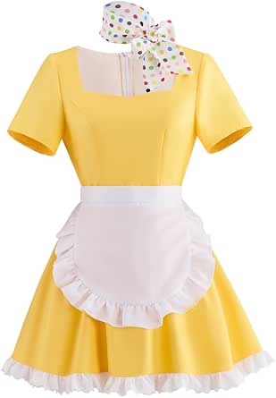 Amazon.com: Musical Waitress Cosplay Costume Women Yellow Maid Dress ...