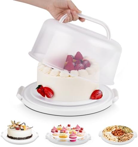 Amazon.com: Round Cake Carrier,Cake Container with Lid and Handle,3-in ...