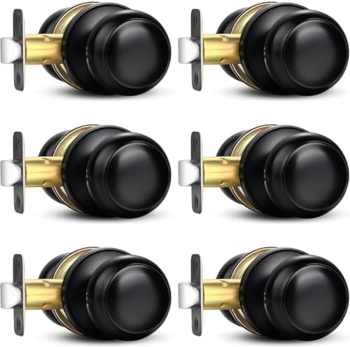 Sopoby Black Door Knob, 6 Pack Round Keyless Doorknobs Interior/Exterior Lockset, Passage ...