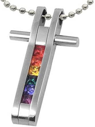 CZ Rainbow Cross Pendant - Gay and Lesbian Pride Pendant/Necklace ...
