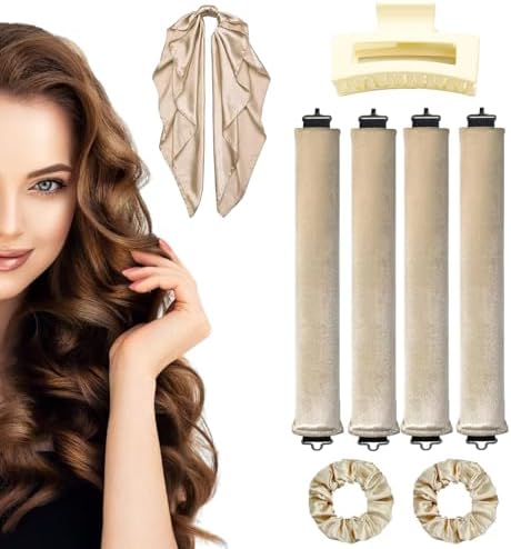 Amazon.com : Overnight Heatless Hair Curler, 8Pcs Set Jumbo Heatless ...
