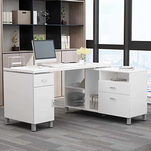 Homsee Home Office Computer Desk L-Shaped Corner Desk with 3 Drawers ...