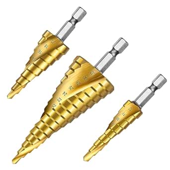 COLYUPO Step Drill Bits 3Pcs Spiral Flute Unibit Cone Stepped Bits Hole ...