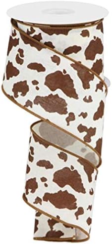 Amazon.com: Honic 4Roll Brown Cow Wired Edge Ribbon Brown White Cow ...
