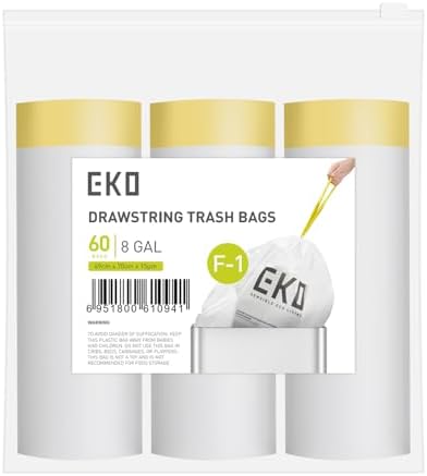 Amazon.com: EKO 8 Gallon / 30.3 Liter, 60 Count Drawstring Trash Bags ...