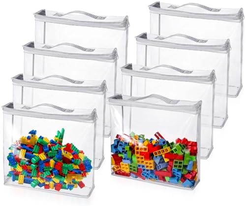 BOXOB 8pcs Toy Storage Bags with Zipper, 12.6x12.2x3.15 Inch Clear ...