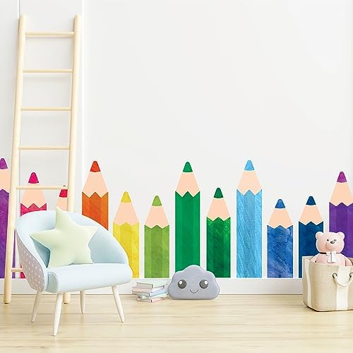 Amazon.com: Whaline 8 Sheets Colorful Pencils Wall Decals Waterproof ...