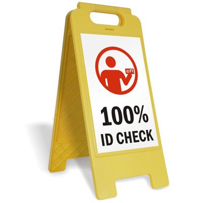 100% Id Check (W/Graphic) FloorBoss XL Floor Sign, Plastic Folding Sign ...