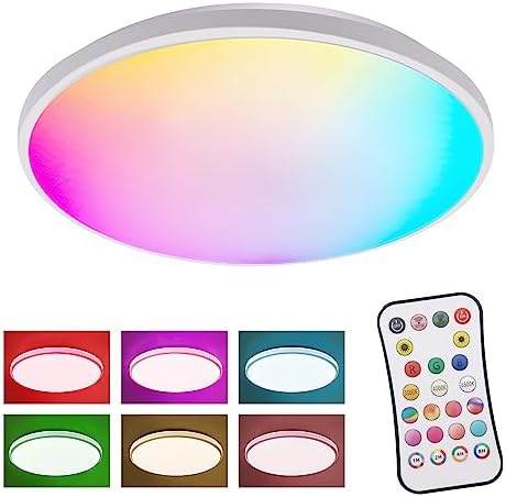 Flush Ceiling Lights for Bedroom,24W Bathroom Ceiling Lights RGB Colour ...
