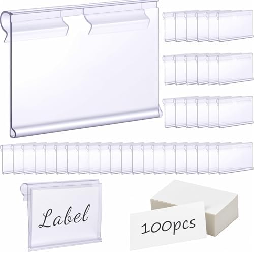 Amazon.com : 100 Pcs Clear Plastic Label Holders + 100 Pack Blank Label ...