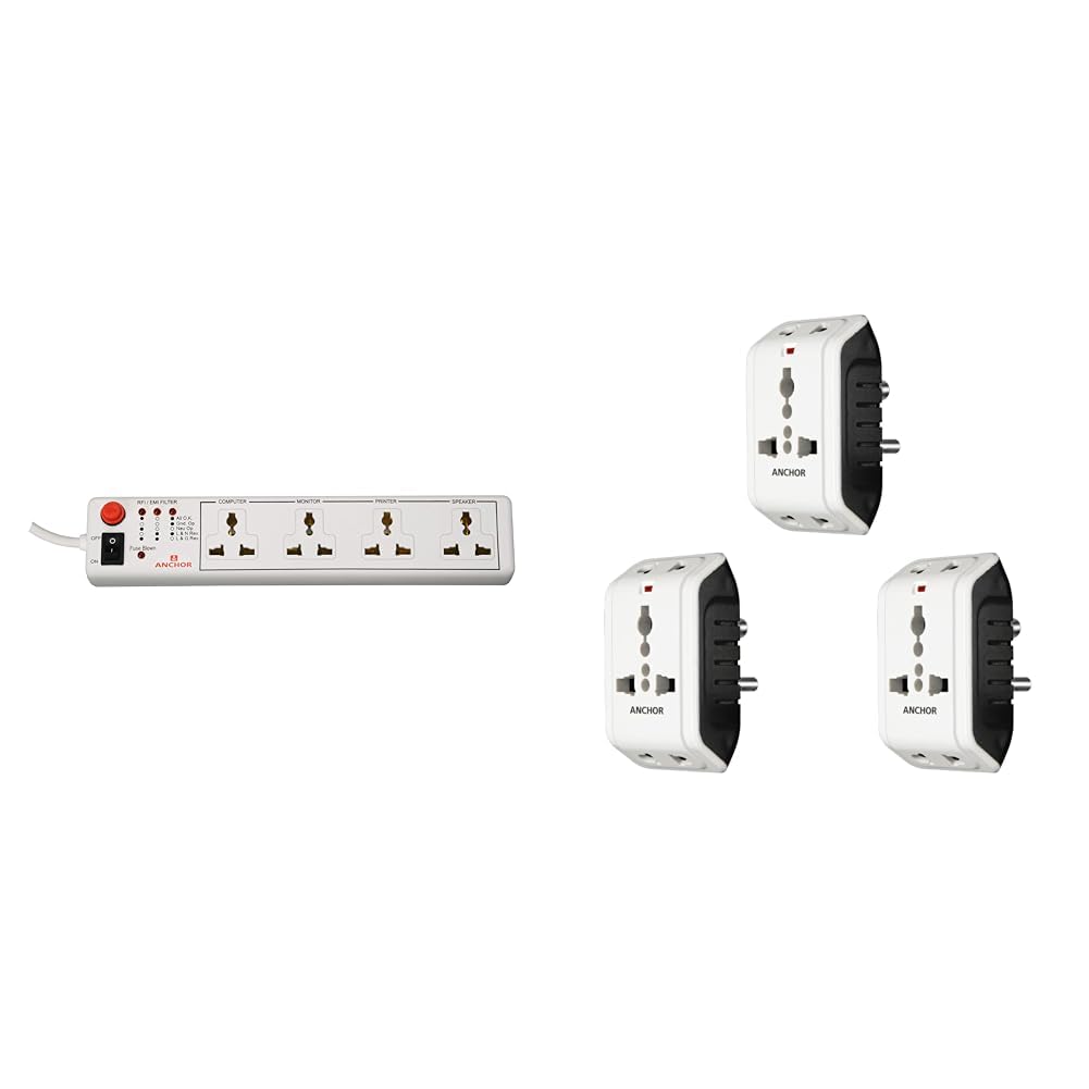 Anchor by Panasonic 4 Way 6A International Socket with Single Switch ...