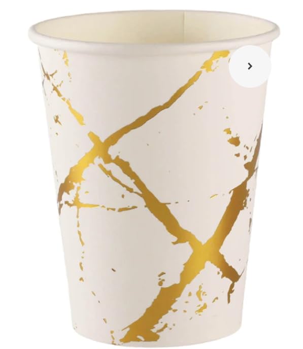 Wanna Party White & Gold Paper Cups 9 oz [10 pack] Disposable Cups for ...