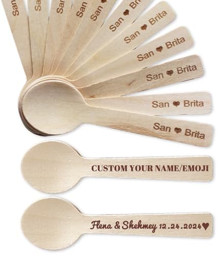 Amazon.com: 100 Pcs Custom Wooden Spoon Disposable Personalized 4 Inch ...