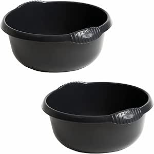 (Set of 2) Round Multipurpose Plastic Bowl Midnight Black Washing Up ...