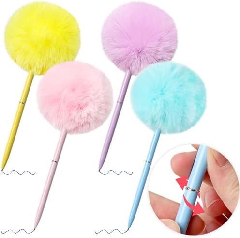 Amazon.com : VOVCIG 4 Pieces Pompom Ballpoint Pen, Cute Pen Fluffy Ball ...