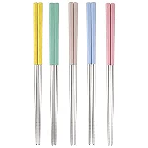 Buy Collapsible Reusable Metal Chopsticks, 5 Pairs 304 Stainless Steel ...