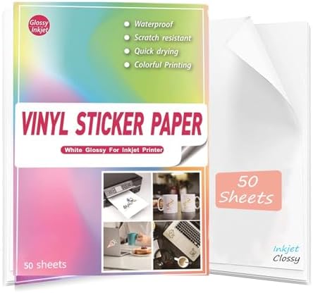 Waterproof Printable Vinyl Stickers Paper for Inkjet Printer- 50 Glossy ...