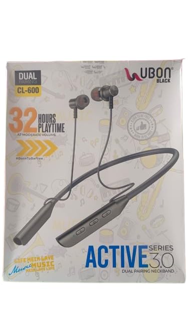 Ubon Black Active Series Dual Pairing Neckband | 32 Hours Playtime ...