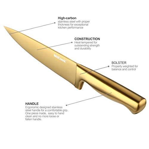 McCook® Kitchen Knife Sets, Golden Titanium Stainless Steel Knives ...