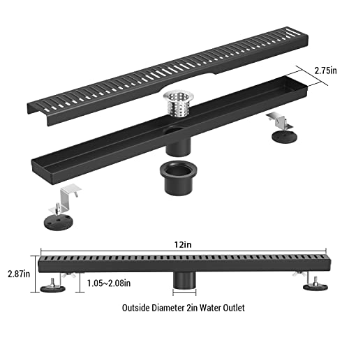 Snapklik.com : EXF Linear Shower Drain 12 Inch Matte Black, Stainless ...