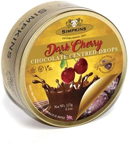 Simpkins Vegan Chocolate Centred Drops Dark Cherry Travel Sweet Tin ...