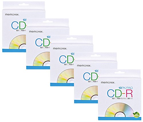 Memorex Blank Cd CD-R 52X 10-Pack - Bulk Pack of Five 10-Packs (50 ...