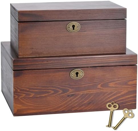 Amazon.com: Saijax Wooden Box with Hinged Lid - 2 Pack - Vintage ...