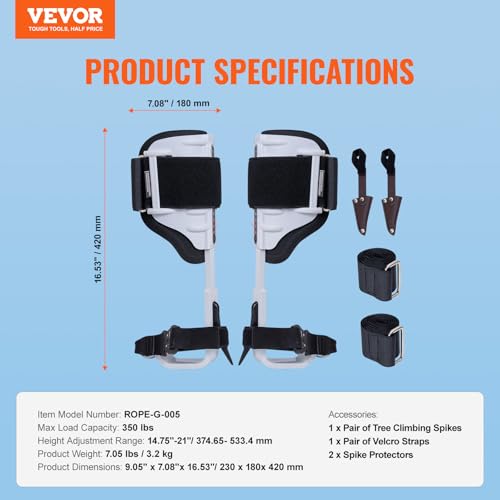 VEVOR Tree Climbing Spikes, 1 Pair Height-Adjustable Climbing Spurs ...