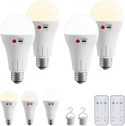 Vitnucrol 4 Pack Wireless Rechargeable Battery Operated Light Bulbs ...