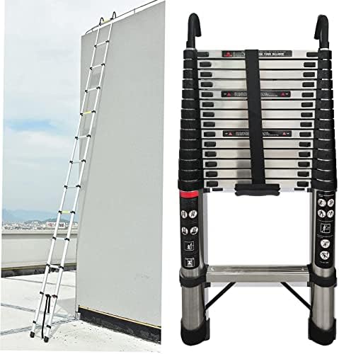Telescopic Ladder 4.4M/14.5FT Stainless Steel Extension Ladder with ...