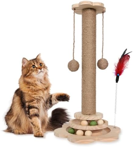 Amazon.com : Cat Scratching Post, 4 in 1 Wooden Cat Scratcher Toy ...