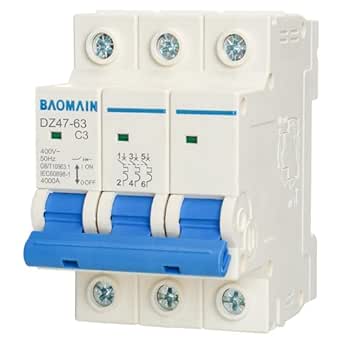 Baomain Miniature Circuit Breaker 3-Pole 3A DZ47-63 C3 400VAC, DIN Rail Mount MCB 3P, for ...