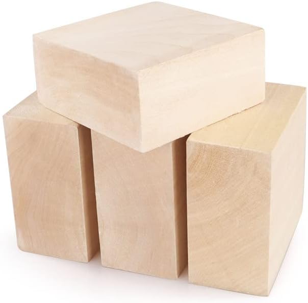 Amazon.com: SHUESS 4 PCS Basswood Carving Blocks 4 X 4 X 2 inch Bass ...