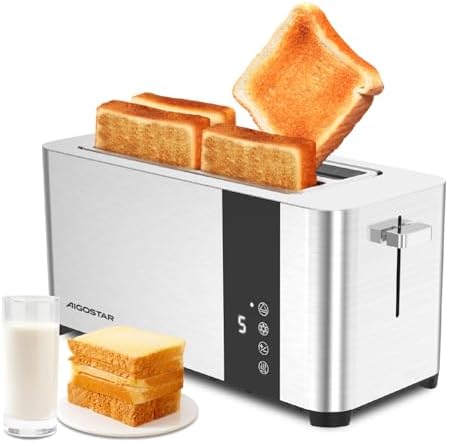 Aigostar 4 Slice Toaster Long Slot, Stainless Steel Toaster Extra Wide ...