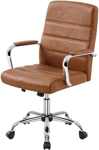 Amazon.com: Yaheetech Mid-Back Office Chair with Arms Swivel PU Leather ...