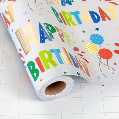 Amazon.com: Burymento Birthday Wrapping Paper Roll for Boys Girls Kids ...