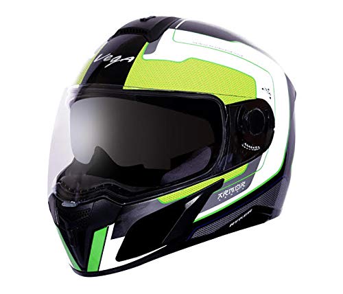 Vega Ryker D/V Armour Full Face Helmet (Black and Neon Green, Large ...