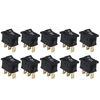 Pack of 10 Spdt On/Off/On Mini Black 3 Pin Rocker Switch Ac 6A /250V ...