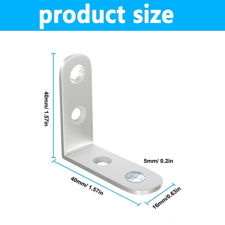 Youery 20 Sets Stainless Steel L Shape Corner Brace Bracket, 40x40mm Right Angle Metal Corner ...