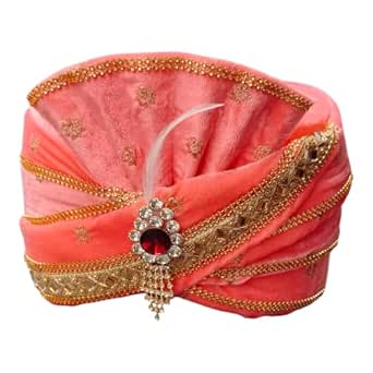 Buy Traditional Wedding Turban, Coral Pink Safa with Crystal Brooch and ...