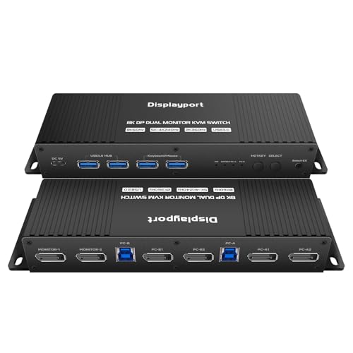 Displayport Kvm Switch 2 Monitors 2 Computers 4K 240Hz Hotkey Switching ...