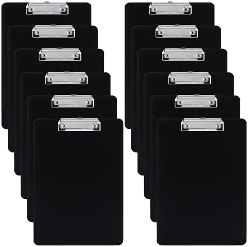 CYEER Clipboard A4 Pack of 12, Plastic Black Clipboard with Low Profile ...