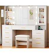 Amazon.com: ANWBROAD 59.1" Large Vanity Desk Table with Mirror & Lights ...