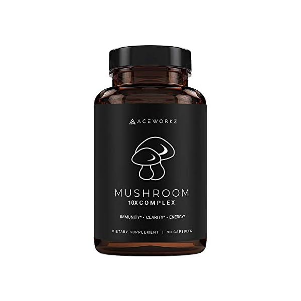 ACEWORKZ 10 Mushroom Complex Supplement - Lions Mane, Reishi and ...