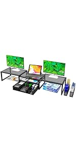 Amazon.com: Simple Trending 2 Tier Metal Dual Monitor Stand Riser ...