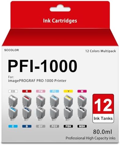 Amazon.com: PFI-1000 12Color Pack Ink Cartridge Replacement for Canon imagePROGRAF PRO-1000 ...