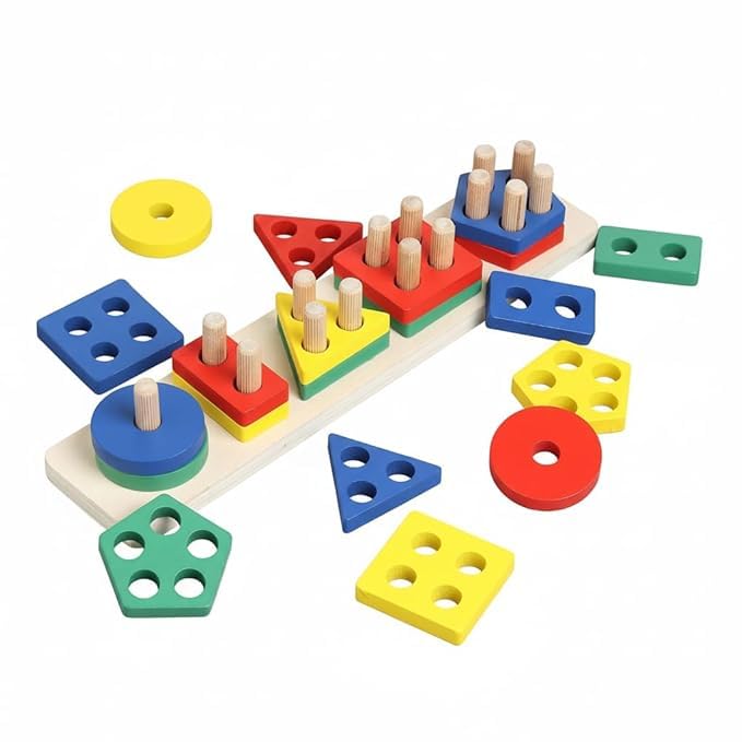 Buy Montessori Wooden Geometric Shape Sorter & Stacking Toy ...