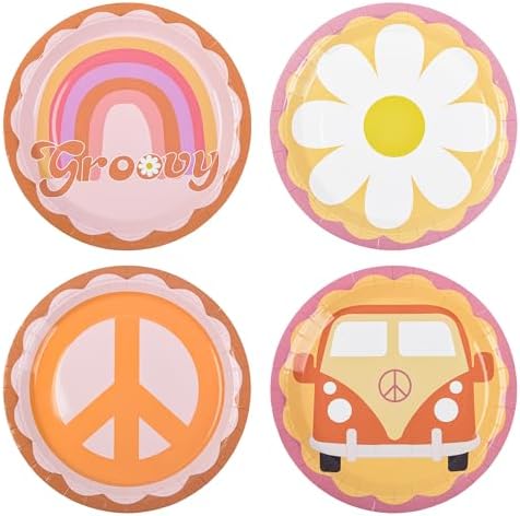 Amazon.com: OXYLIPO 7" Two Groovy Paper Plates Celebrate Party ...