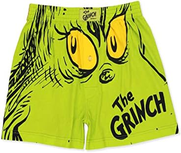Dr. Seuss The Grinch Holiday Men's Button Fly Boxer Lounge Shorts