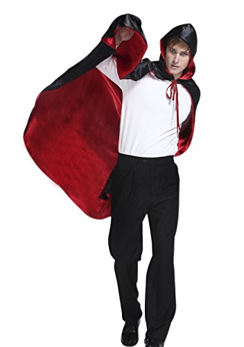 TINAYAUE Reversible Hooded Cloak Unisex Capes Black and Red Long Robe ...